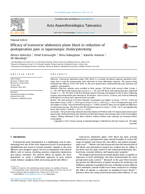 (PDF) Efficacy of transverse abdominis plane block in reduction of ...