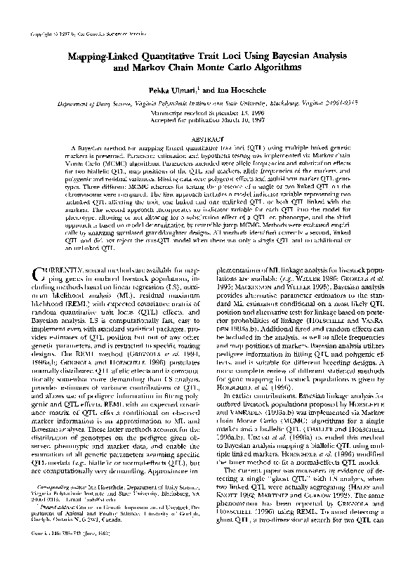 (PDF) Mapping-Linked Quantitative Trait Loci Using Bayesian Analysis and Markov Chain Monte ...