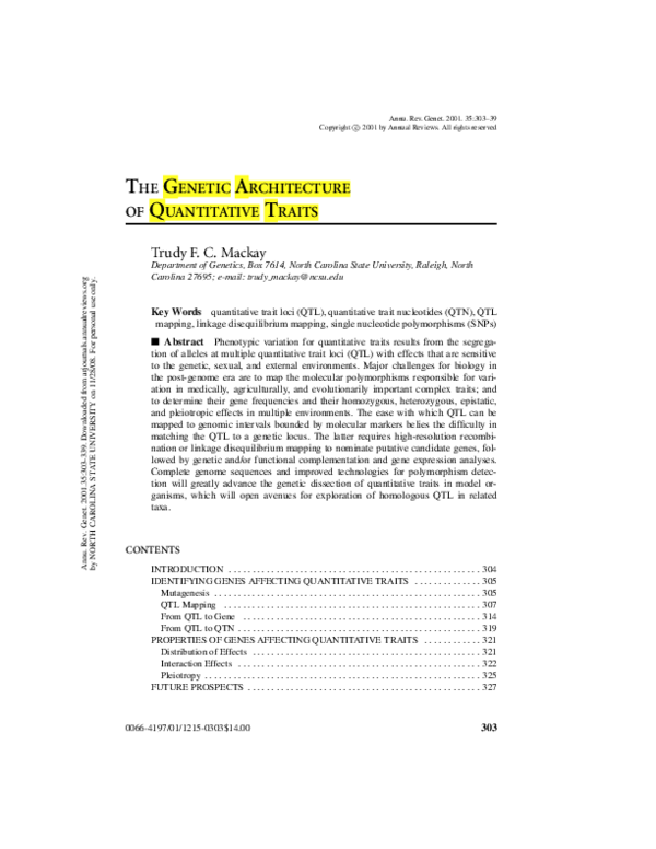 (PDF) The Genetic Architecture of Quantitative Traits