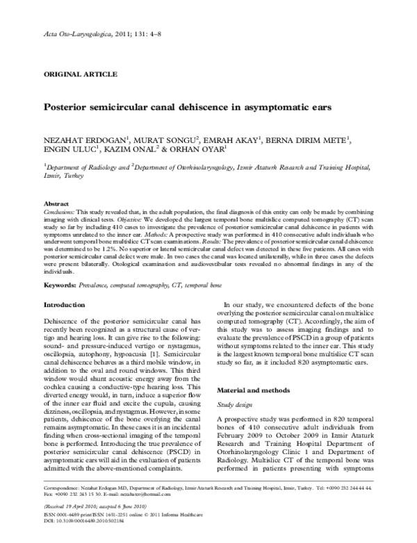 (PDF) Posterior semicircular canal dehiscence in asymptomatic ears