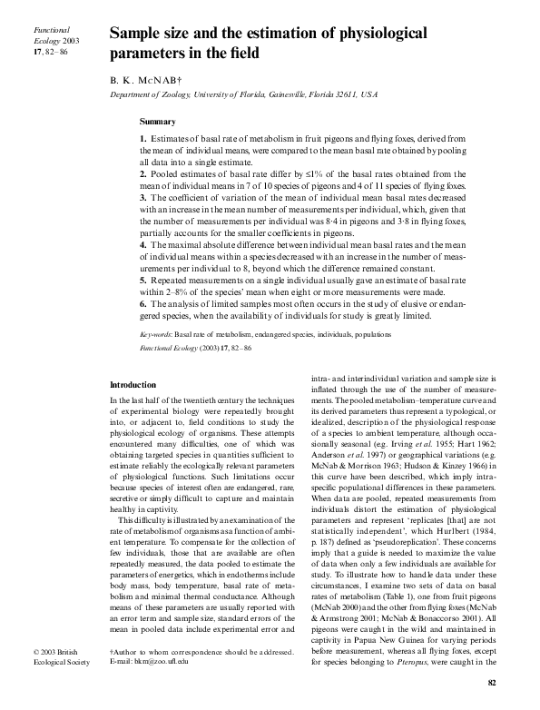 (PDF) Sample size and the estimation of physiological parameters in the ...