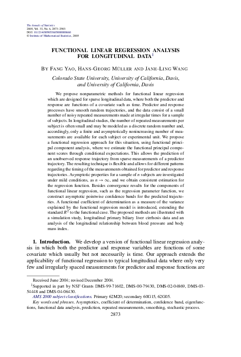 (PDF) Functional linear regression analysis for longitudinal data