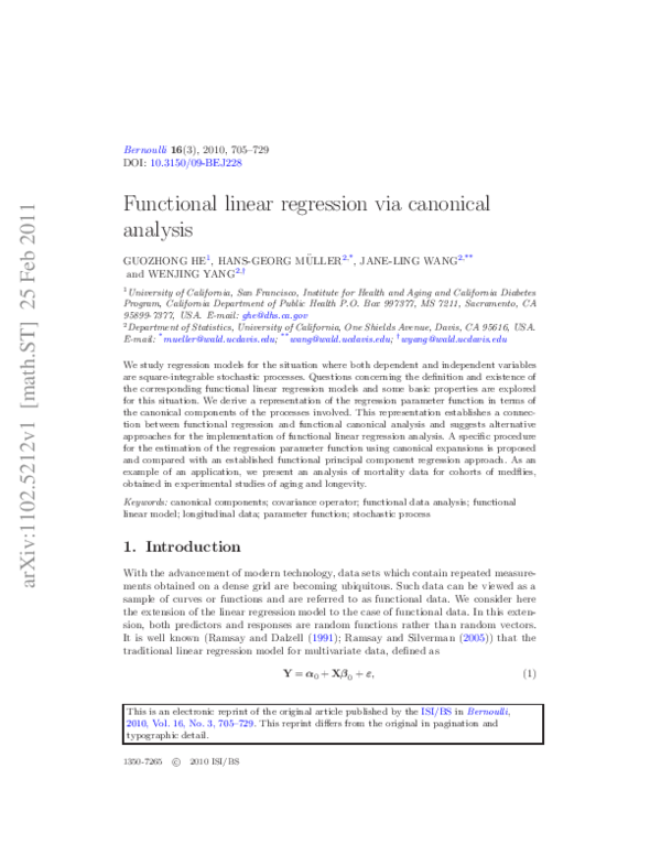 (PDF) Functional linear regression via canonical analysis