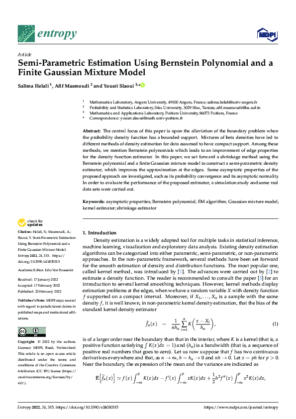 Pdf Semi Parametric Estimation Using Bernstein Polynomial And A Finite Gaussian Mixture Model