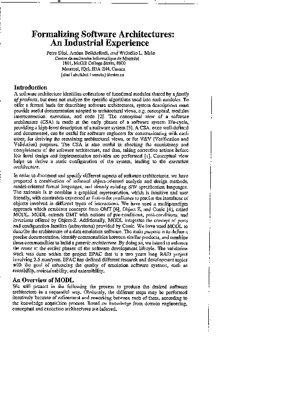 (PDF) Formalizing software architectures