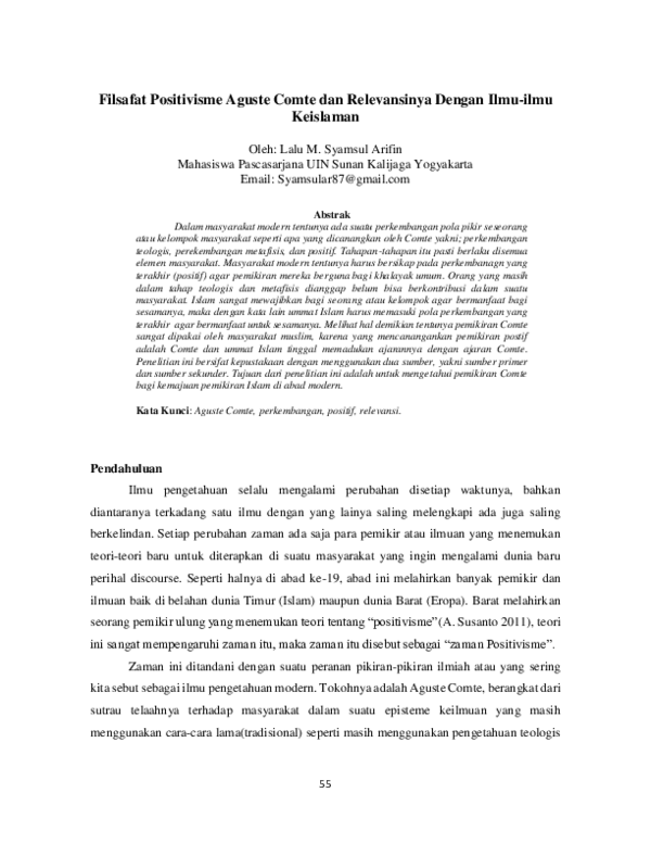 (PDF) Filsafat Positivisme Aguste Comte dan Relevansinya Dengan Ilmu ...