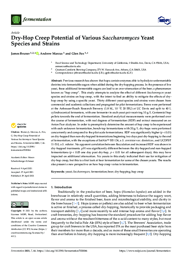 (PDF) Dry-Hop Creep Potential of Various Saccharomyces Yeast Species ...