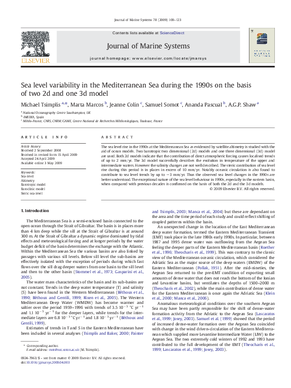 (PDF) Sea level variability in the Mediterranean Sea during the 1990s ...