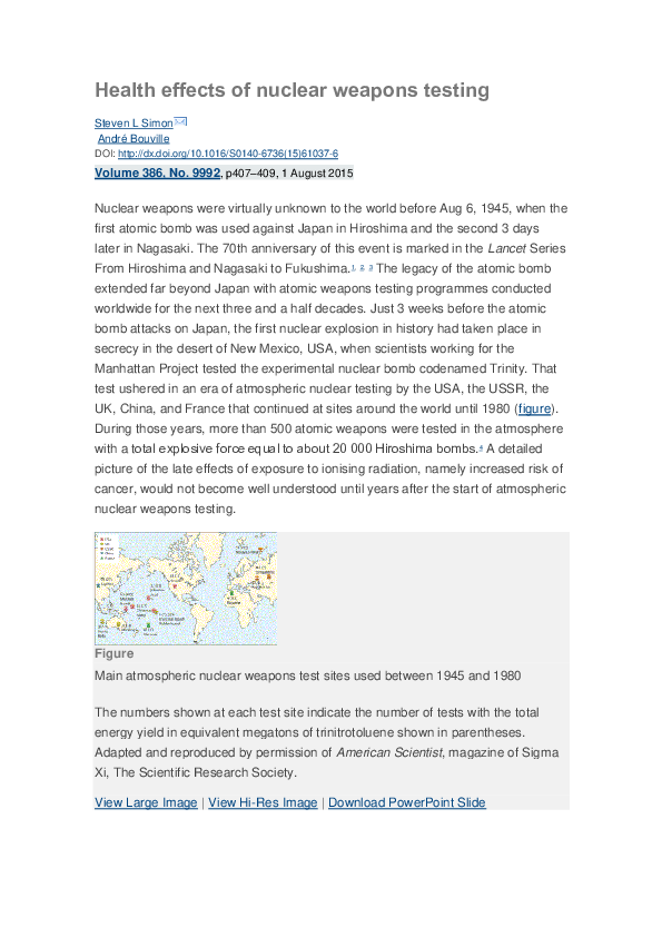 (PDF) Health effects of nuclear weapons testing