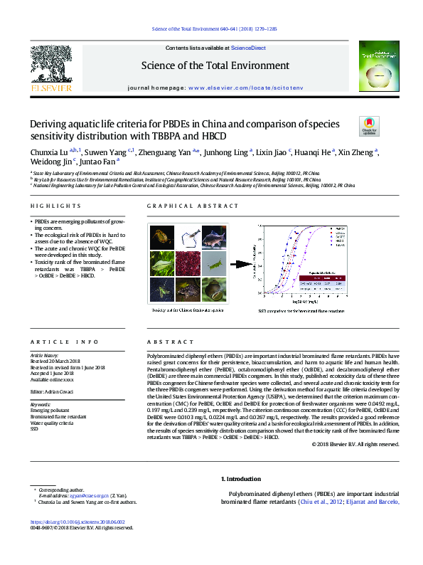 (PDF) Deriving aquatic life criteria for PBDEs in China and comparison of species sensitivity ...