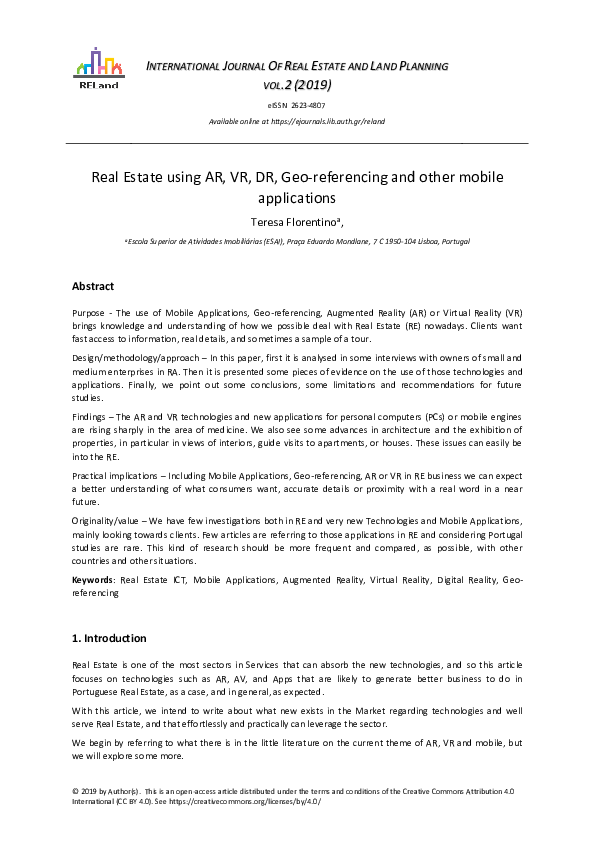 (PDF) Real Estate using AR, VR, DR, Geo-referencing and other mobile ...