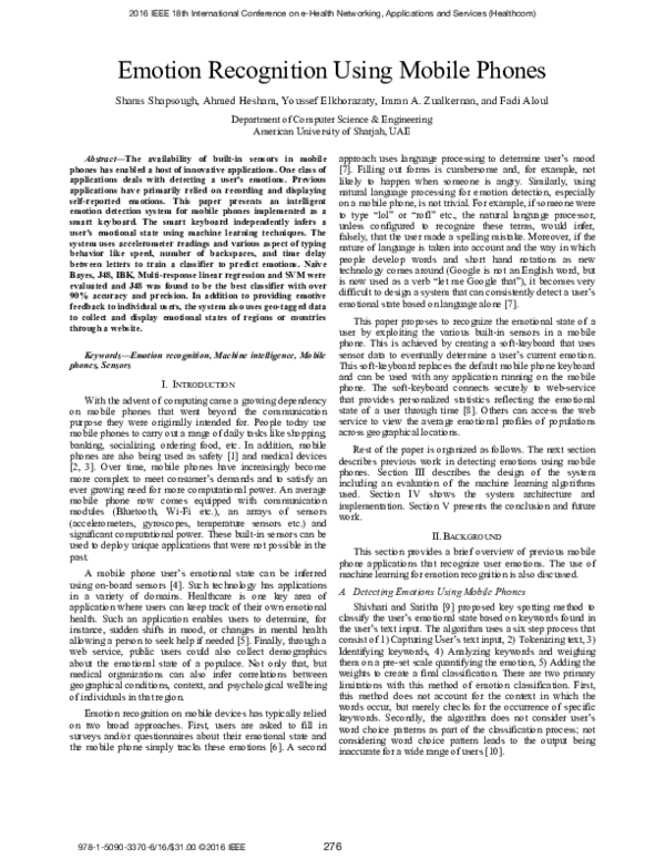 (PDF) Emotion recognition using mobile phones