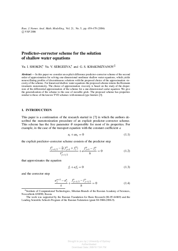 (PDF) Predictor–corrector scheme for the solution of shallow water ...