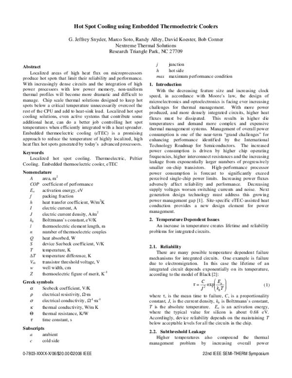 (PDF) Hot spot cooling using embedded thermoelectric coolers