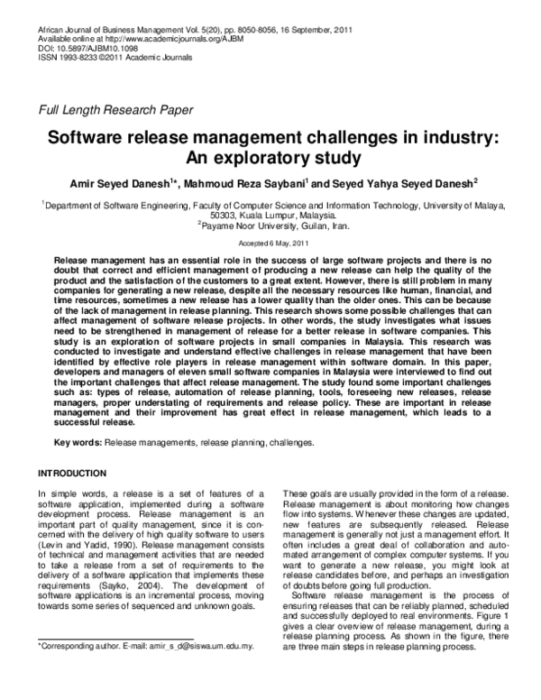 (PDF) Software release management challenges in industry: An ...