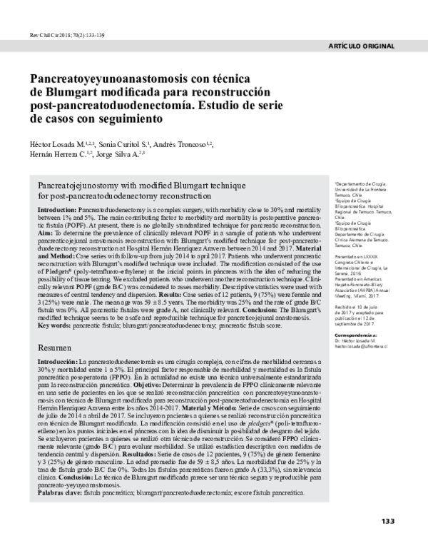 (PDF) Pancreatoyeyunoanastomosis con técnica de Blumgart modificada ...