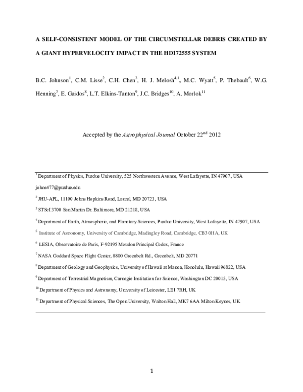 (PDF) A Self-Consistent Model of the Circumstellar Debris Created by a ...