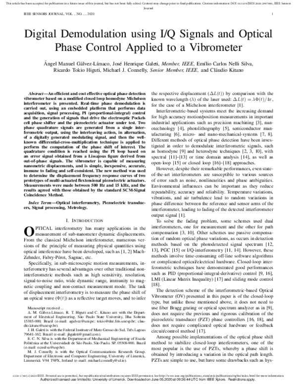 (PDF) Digital Demodulation Using I/Q Signals and Optical Phase Control ...