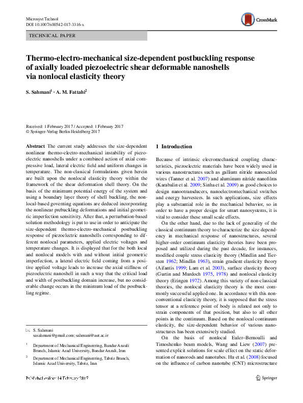 (PDF) Thermo-electro-mechanical size-dependent postbuckling response of axially loaded ...