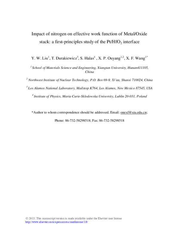 (PDF) Impact of nitrogen on effective work function of metal/oxide stack: A first-principles ...