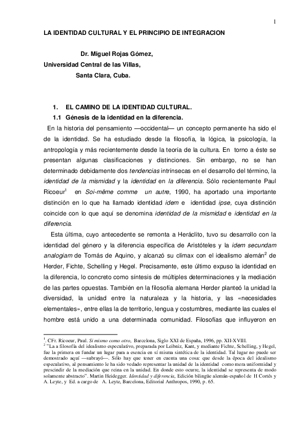 (PDF) La Identidad Cultural y El Principio De Integración