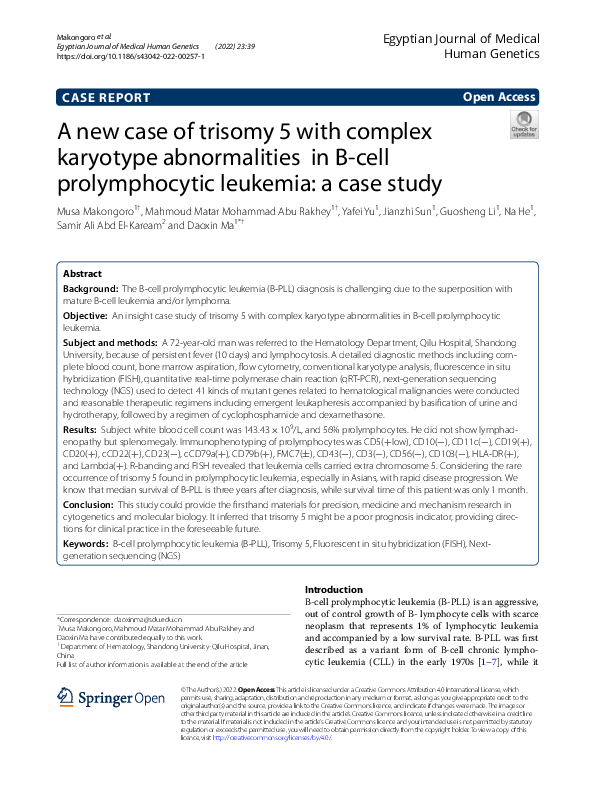 (PDF) A new case of trisomy 5 with complex karyotype abnormalities in B ...