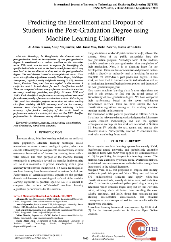 (PDF) Predicting the Enrollment and Dropout of Students in the Post-Graduation Degree using ...