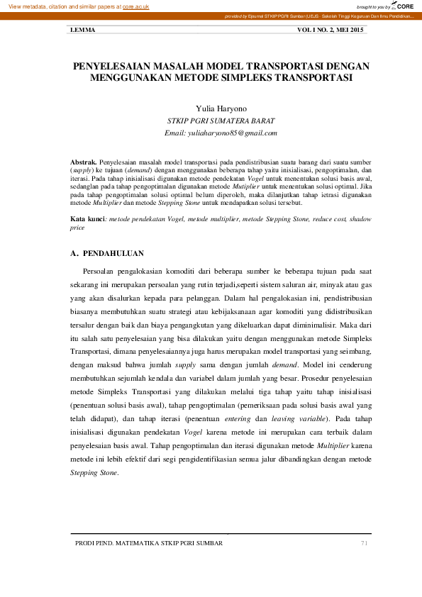 (PDF) Penyelesaian Masalah Model Transportasi Dengan Menggunakan Metode ...