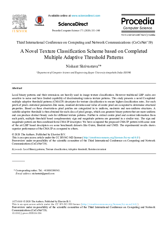 (PDF) A Novel Texture Classification Scheme based on Completed Multiple Adaptive Threshold Patterns