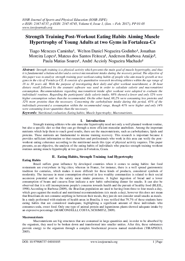 (PDF) aining Post-Workout Eating Habits Aiming Muscle Hypertrophy of ...
