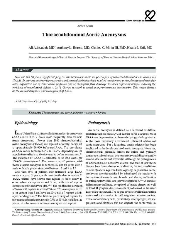 (PDF) Thoracoabdominal Aortic Aneurysms | Hazim Safi - Academia.edu