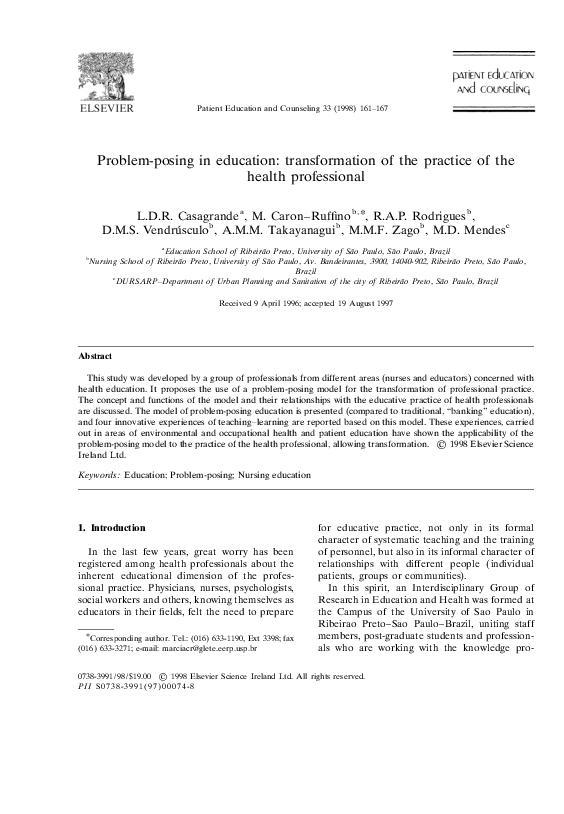 (PDF) Problem-posing in education: transformation of the practice of ...