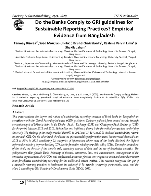 (PDF) Do the Banks Comply to GRI guidelines for Sustainable Reporting Practices? Empirical ...