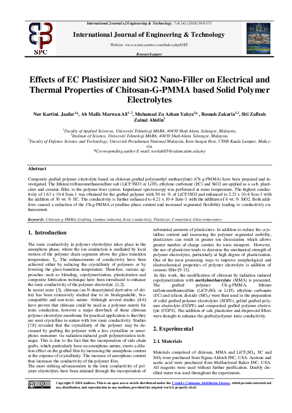 (PDF) Effects of EC Plastisizer and SiO2 Nano-Filler on Electrical and Thermal Properties of ...