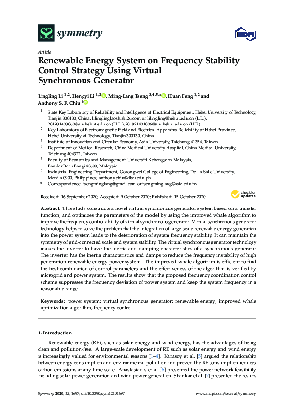 (PDF) Renewable Energy System on Frequency Stability Control Strategy Using Virtual Synchronous ...