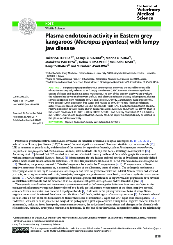 (PDF) Plasma endotoxin activity in Eastern grey kangaroos ( Macropus ...