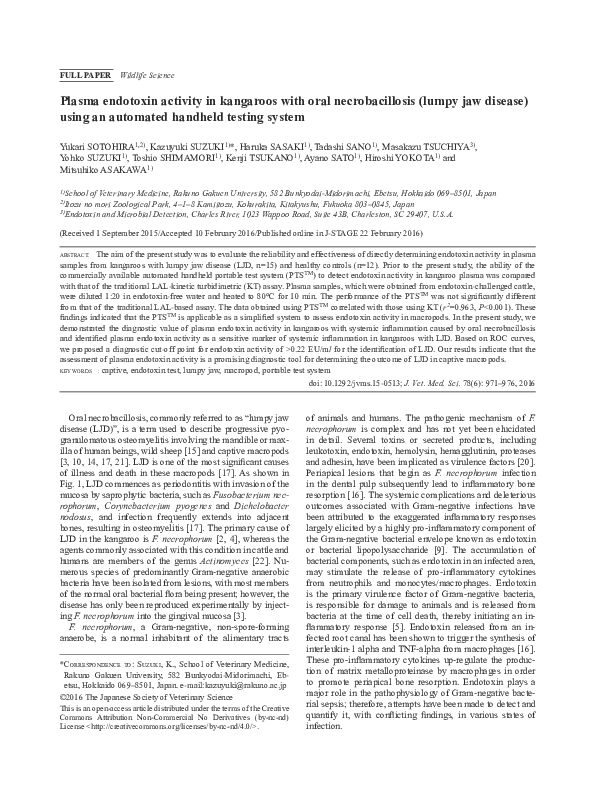 (PDF) Plasma endotoxin activity in kangaroos with oral necrobacillosis ...