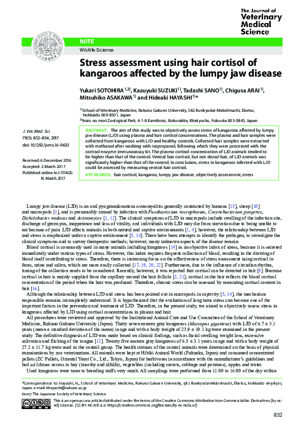 (PDF) Stress assessment using hair cortisol of kangaroos affected by ...