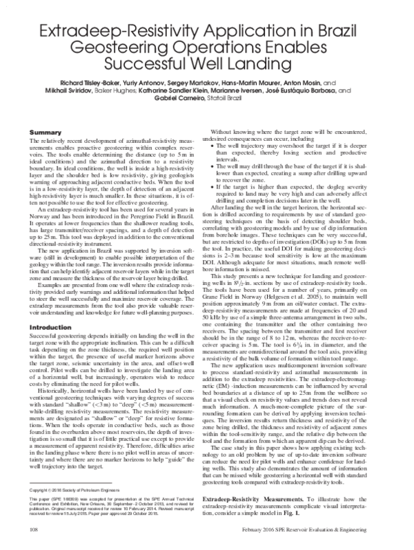 (PDF) Extradeep-Resistivity Application in Brazil Geosteering Operations Enables Successful Well ...