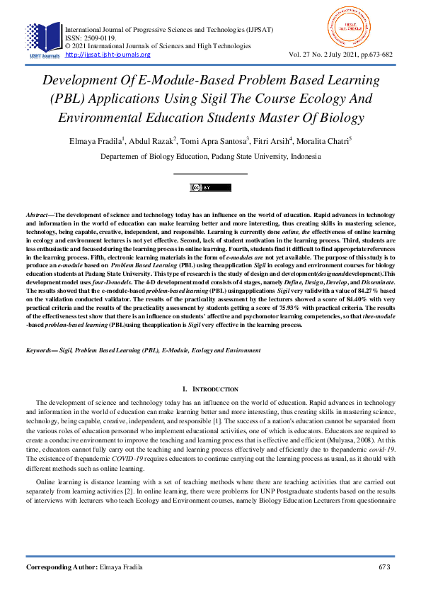 Pdf Development Of E Module Based Problem Based Learning Pbl