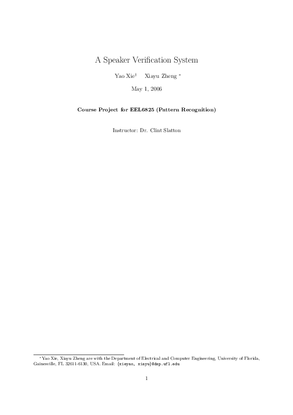(PDF) A Speaker Verification System