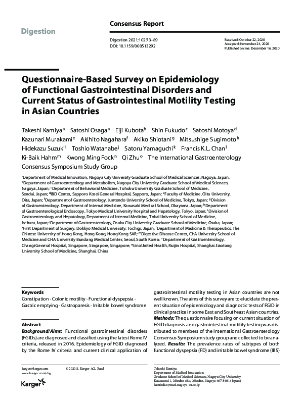 (PDF) Questionnaire-Based Survey on Epidemiology of Functional ...