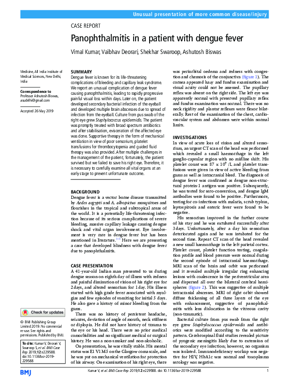 (PDF) Panophthalmitis in a patient with dengue fever