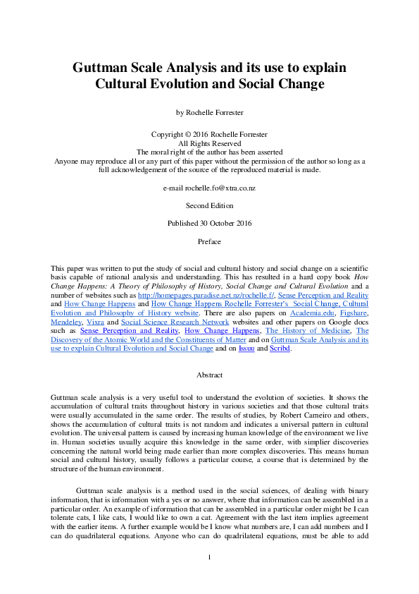(PDF) Guttman Scale Analysis and Its Use to Explain Cultural Evolution ...