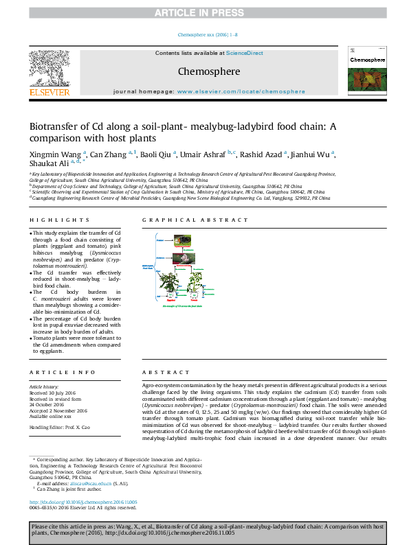 (PDF) Biotransfer of Cd along a soil-plant- mealybug-ladybird food ...