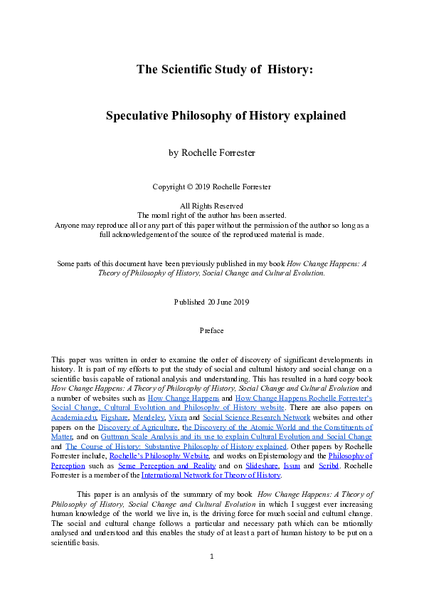 (PDF) The Scientific Study of History-Speculative Philosophy of History ...