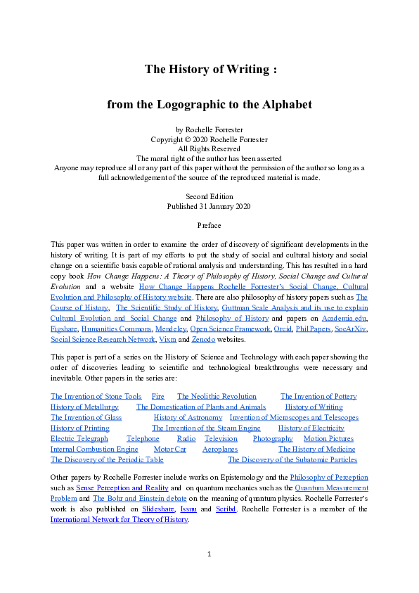(PDF) History of Writing - from the Logographic to the Alphabet