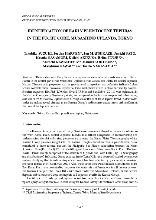 (PDF) Identification of Early Pleistocene Tephras in the Fuchu Core ...