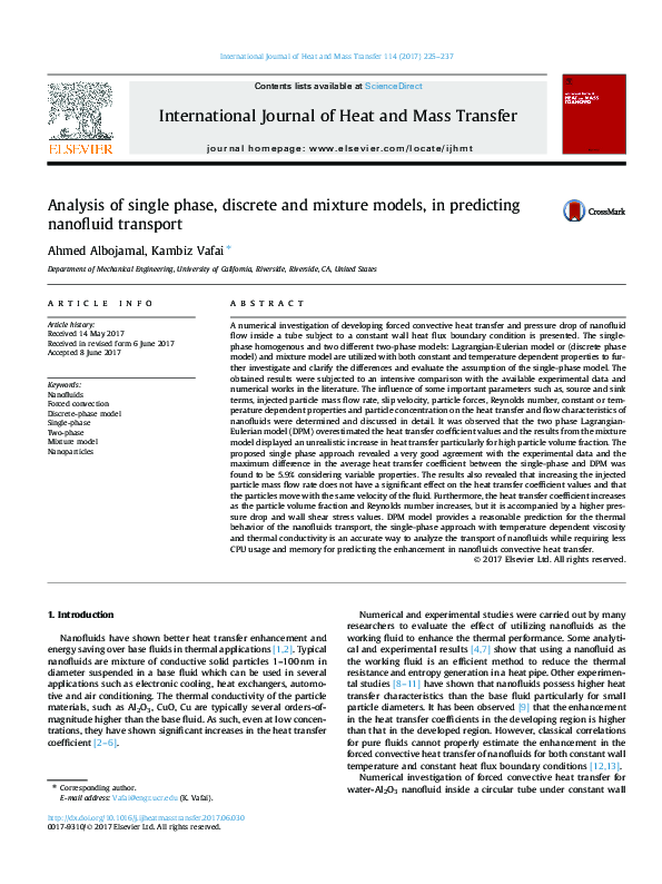 (PDF) Analysis of single phase, discrete and mixture models, in predicting nanofluid transport