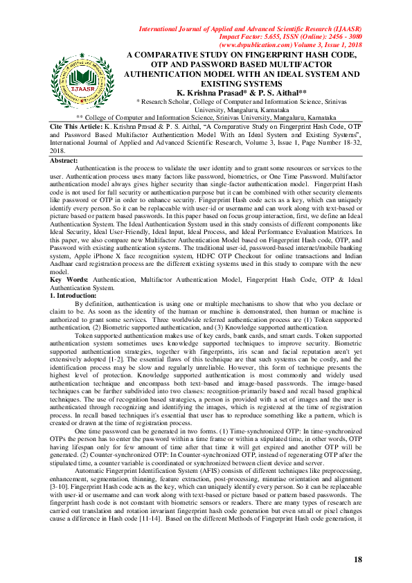(PDF) A Comparative Study On Fingerprint Hash Code, Otp And Password ...